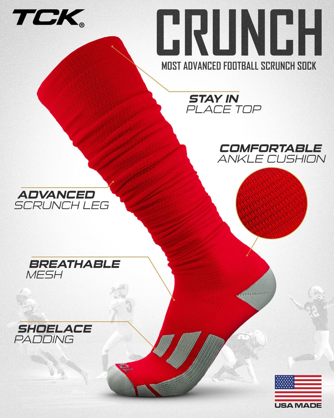 Long Football Scrunch Socks, Boys and Men's Sizes, White and Pink — TCK